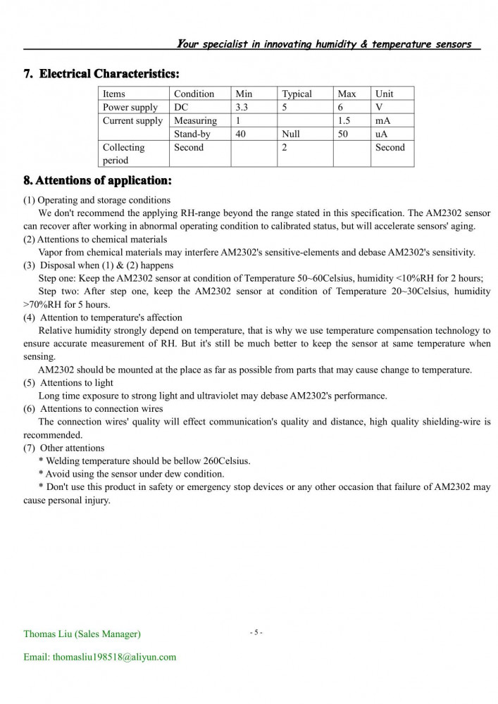 AM2302 DHT22 technical document page 5