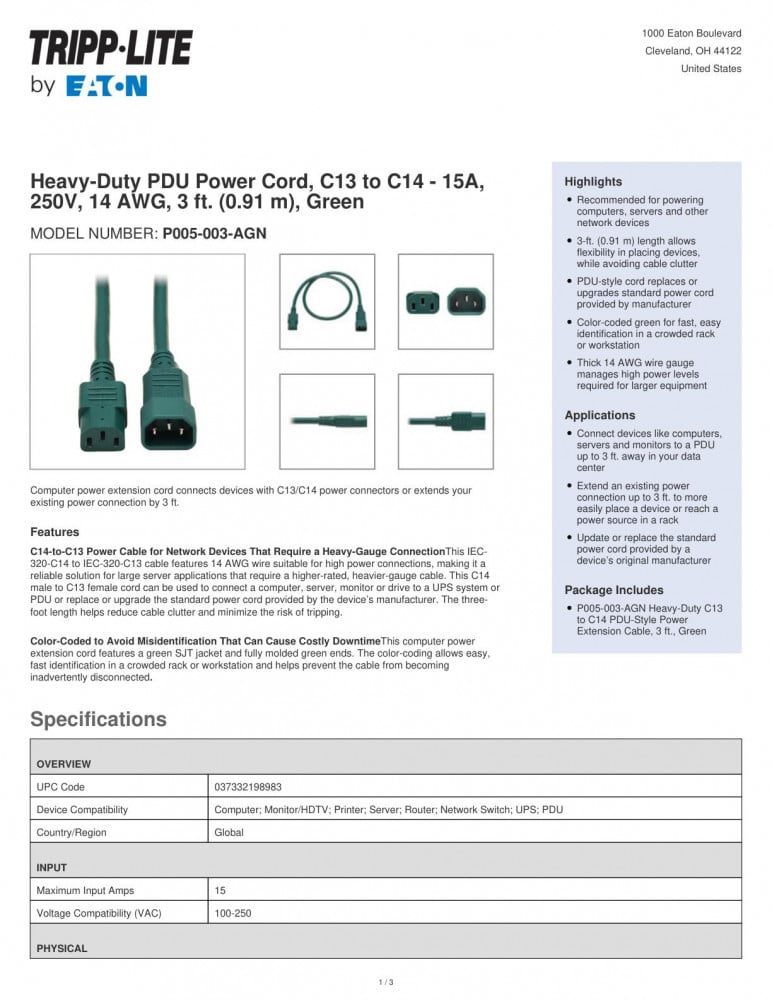 P005-003-AGN technical document page 1