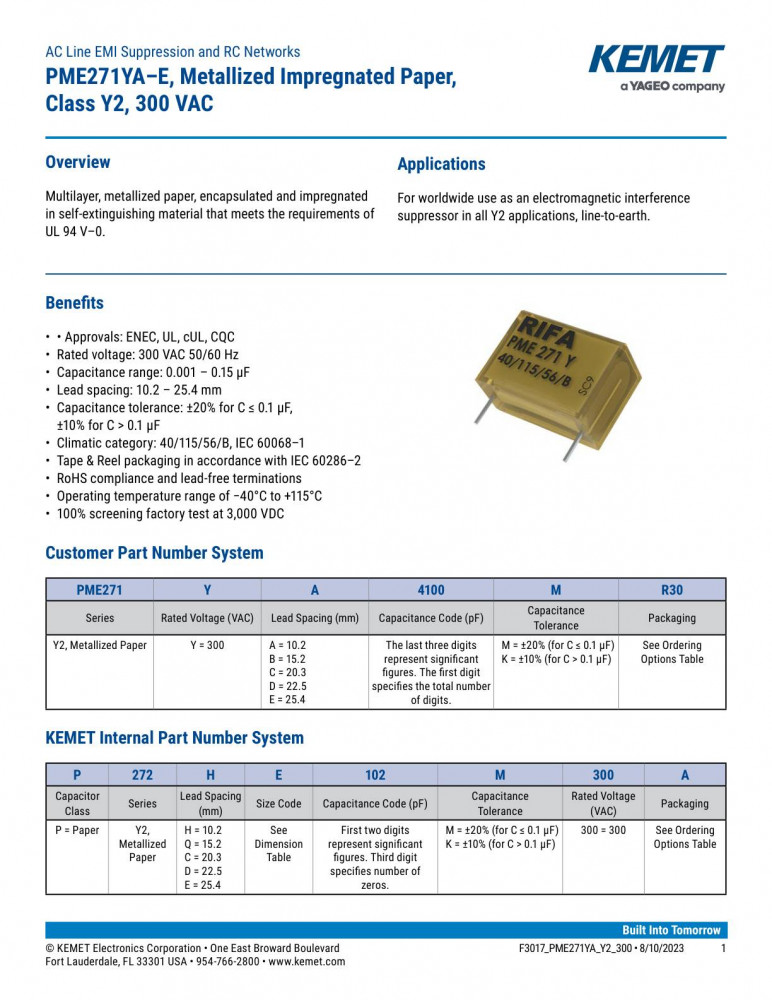 KEMET PME271 datasheet page 1