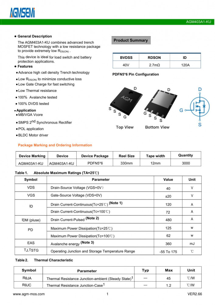 AGM403A1-KU datasheet page 1