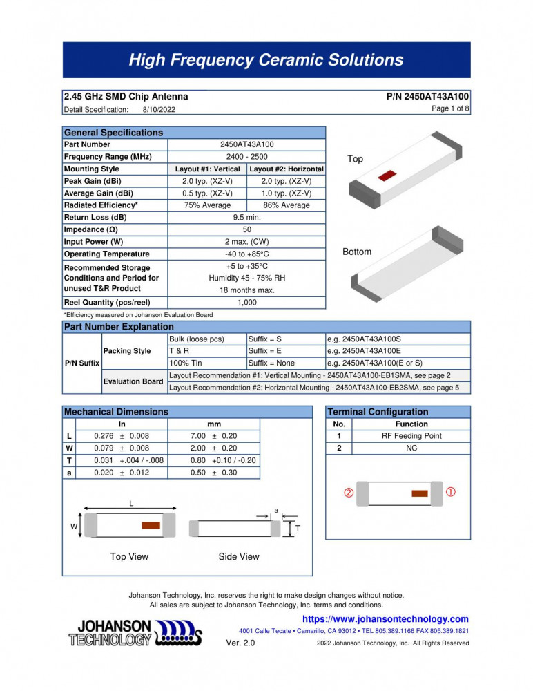 2450AT43A0100001E datasheet page 1