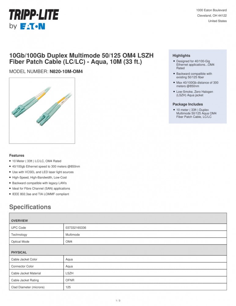 N820-10M-OM4 technical document page 1