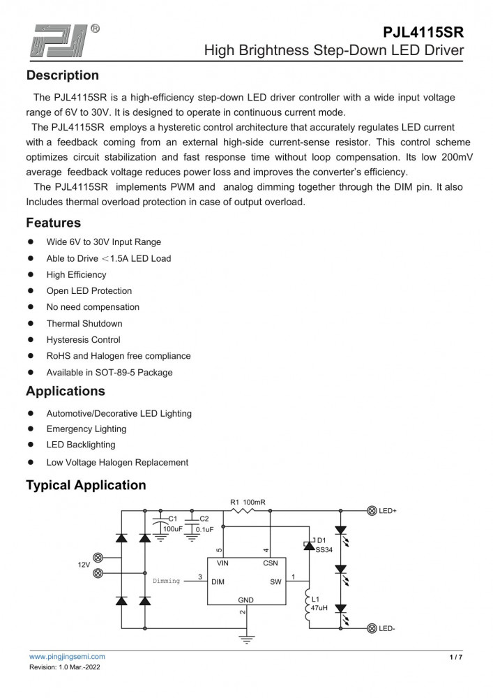 PJL4115SR datasheet page 1