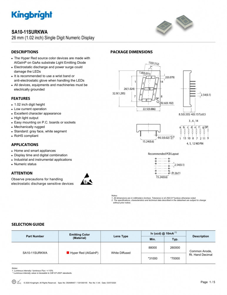 SA10-11SURKWA datasheet page 1