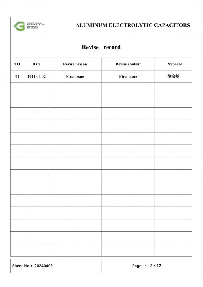 BERYL KM specification sheet page 2