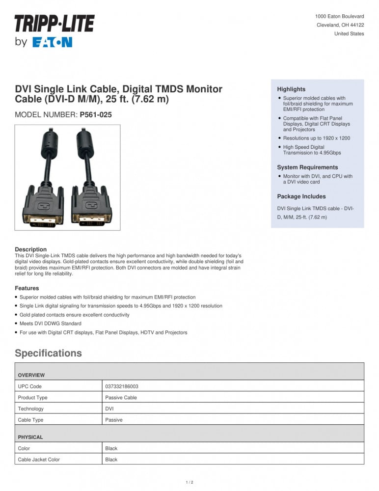 EATON P561-025 technical document page 1