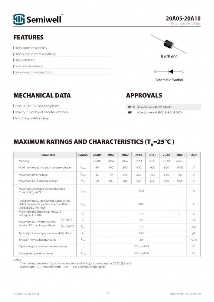 Semiwell 20A8 datasheet page 1