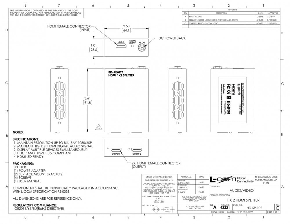 L-com HD-SP-102 engineering drawing