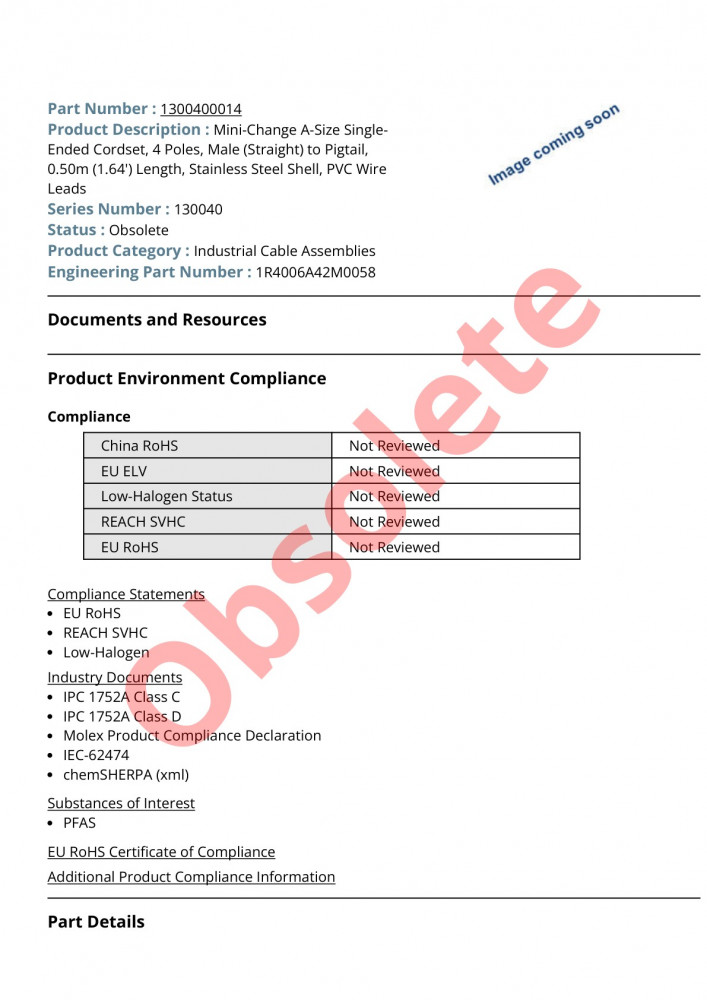 Technical document image 1 for MOLEX 1300400014