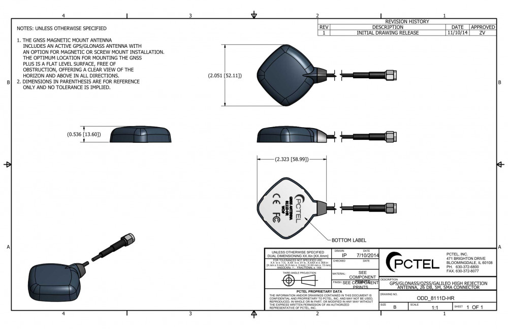 8111D-HR GNSS antenna product drawing