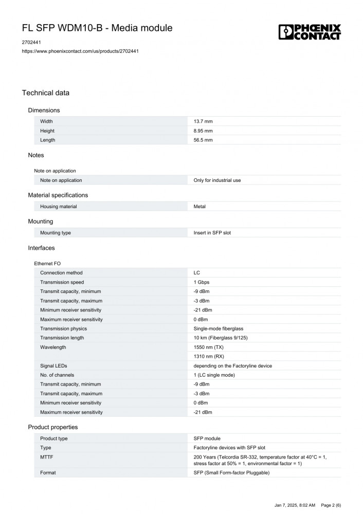 Phoenix Contact 2702441 technical document page 2