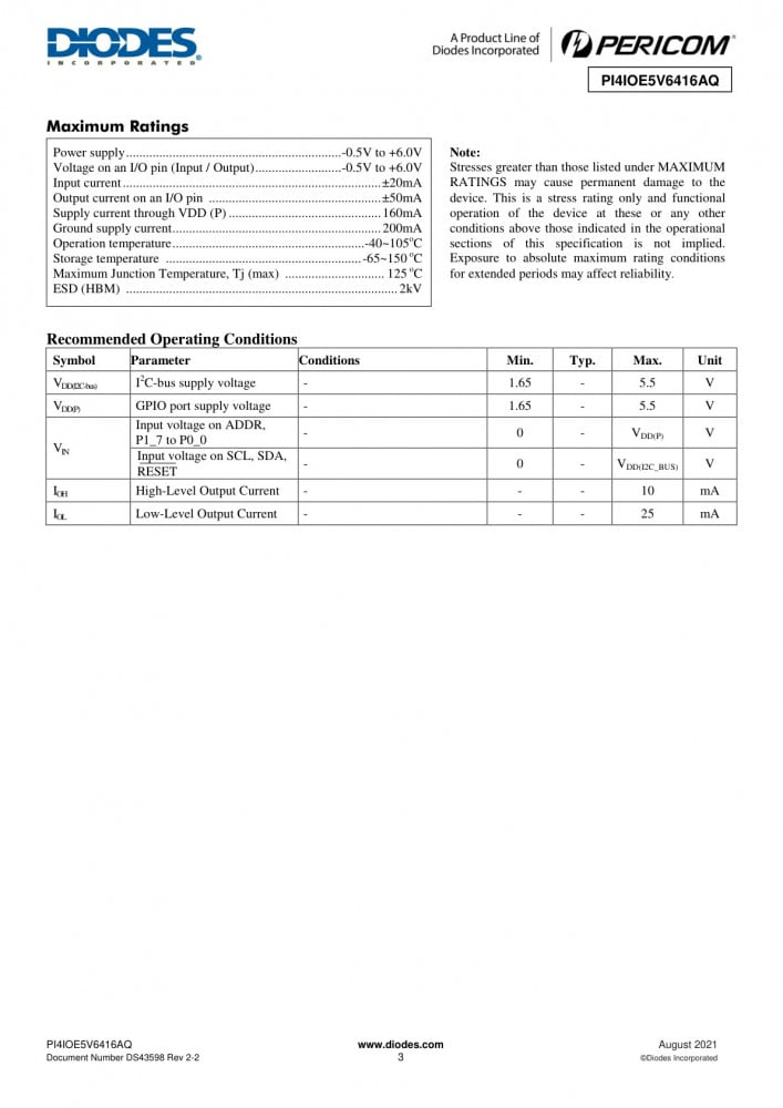 PI4IOE5V6416AQ2LEX datasheet page 3