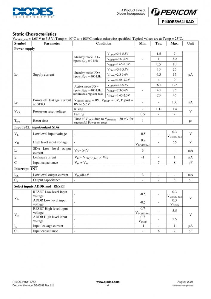 PI4IOE5V6416AQ2LEX datasheet page 4