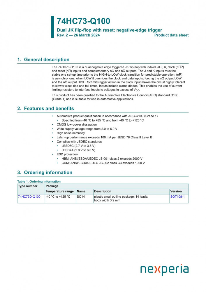 74HC73D-Q100J datasheet page 1