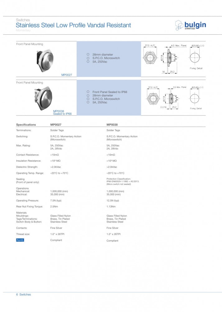 Bulgin MP0037 technical document page 4