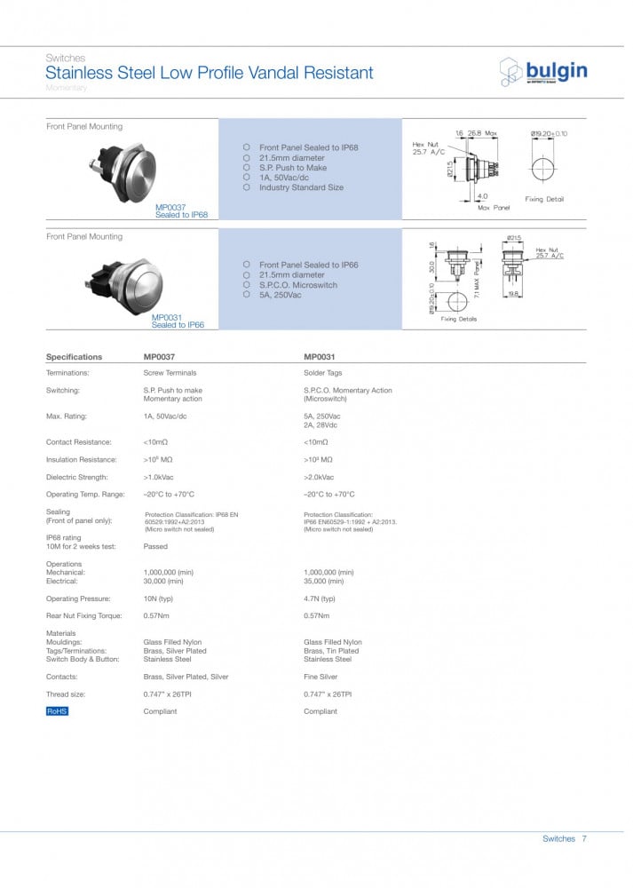 Bulgin MP0037 technical document page 5