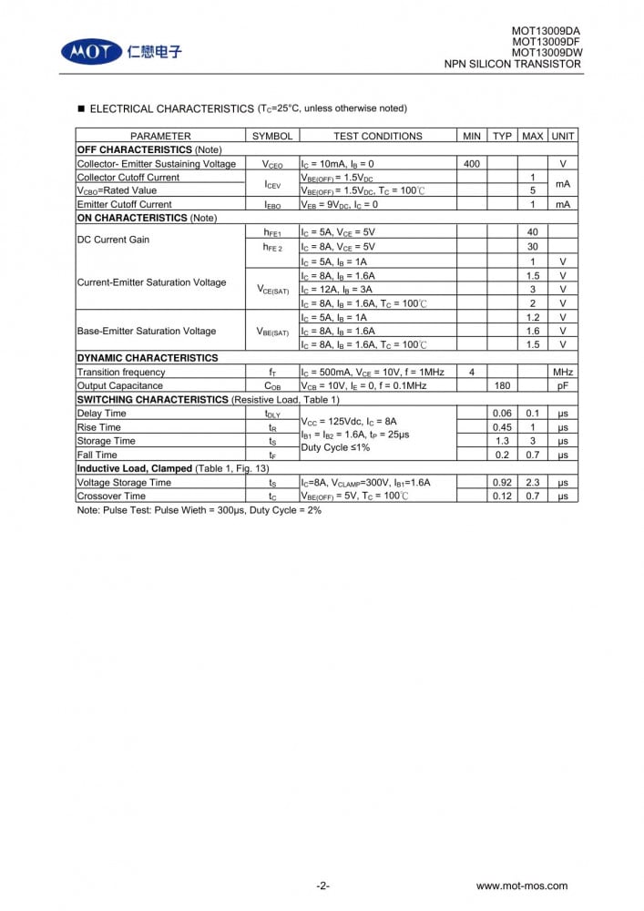 MOT13009DA datasheet page 2
