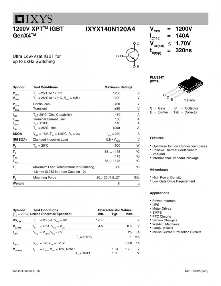 IXYX140N120A4 datasheet page 1