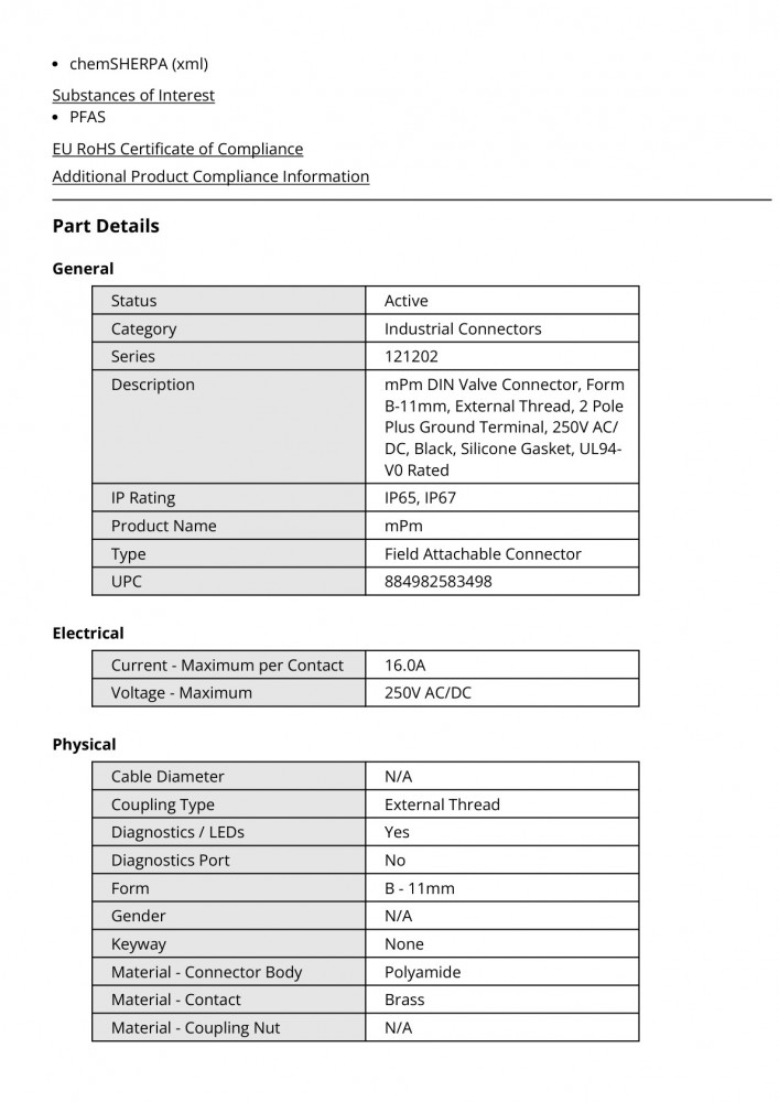 DIN valve connectors specification image, page 2