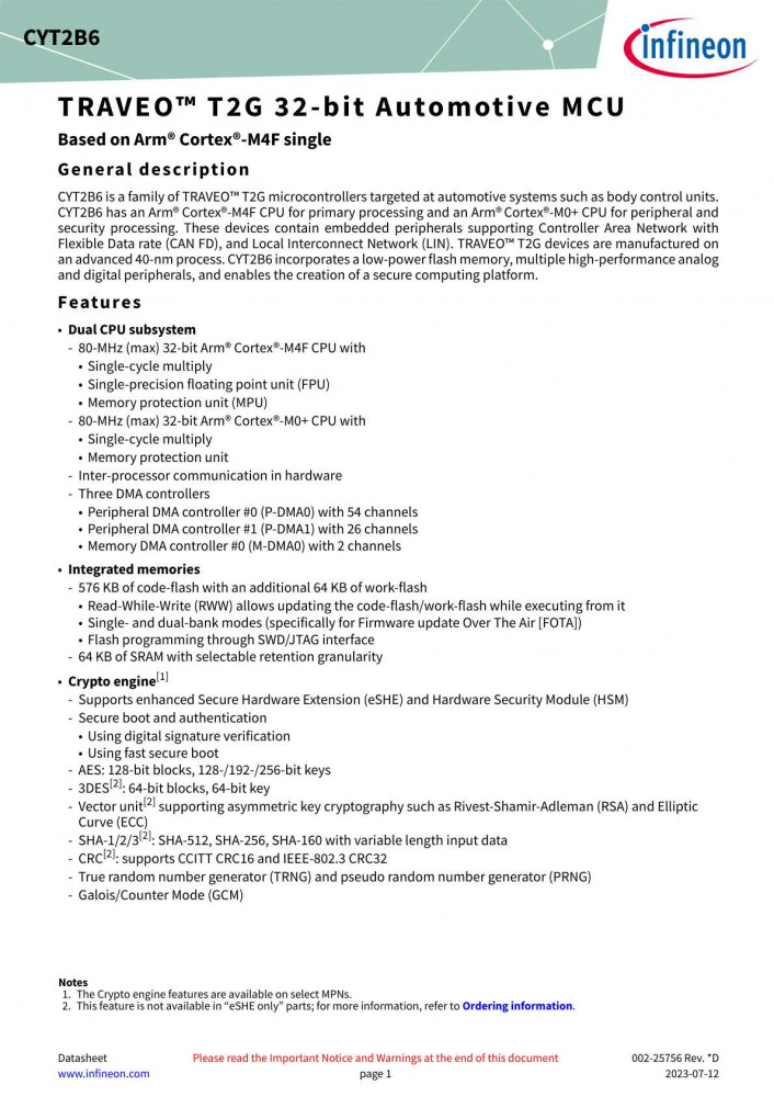 CYT2B6 datasheet page 1