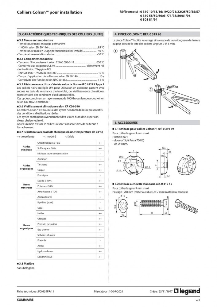 Legrand Colson technical document, page 2