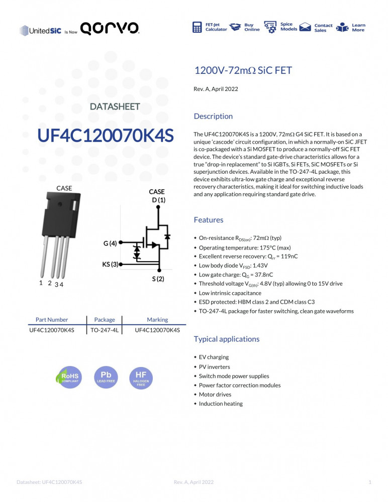 UF4C120070K4S datasheet page 1