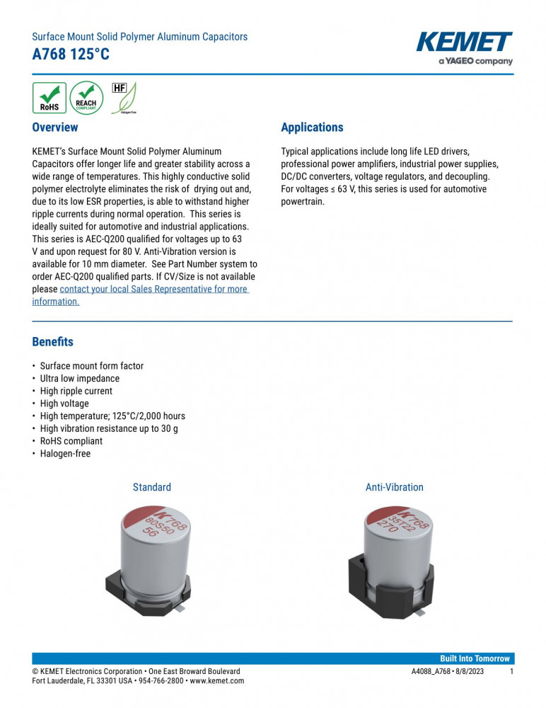 KEMET A768 datasheet page 1