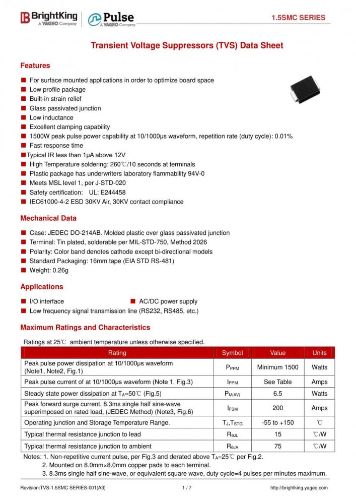 BrightKing TVS datasheet page 1