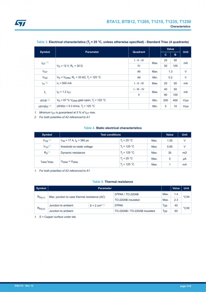 T1210 Triac technical document, page 3