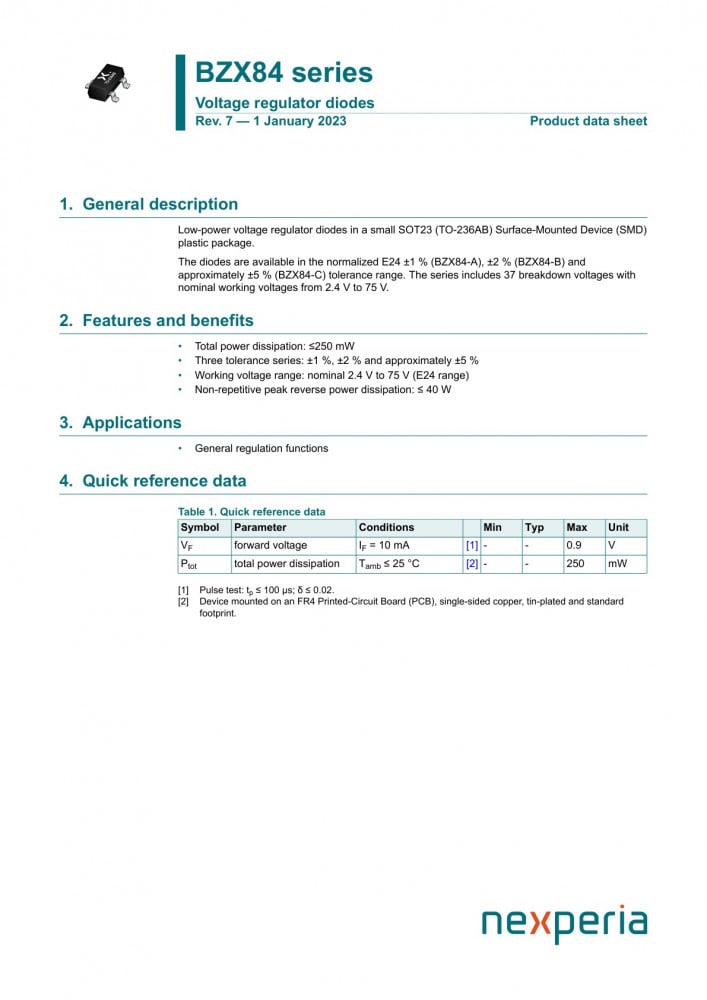 BZX84 series datasheet page 1