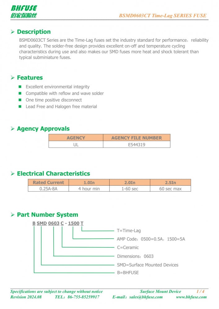 BHFUSE BSMD0603CT datasheet page 1