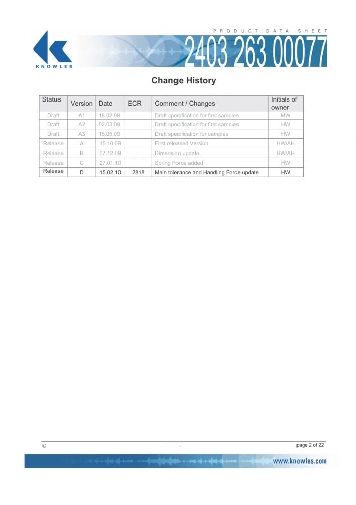 Knowles 2403 263 00077 specification page 2