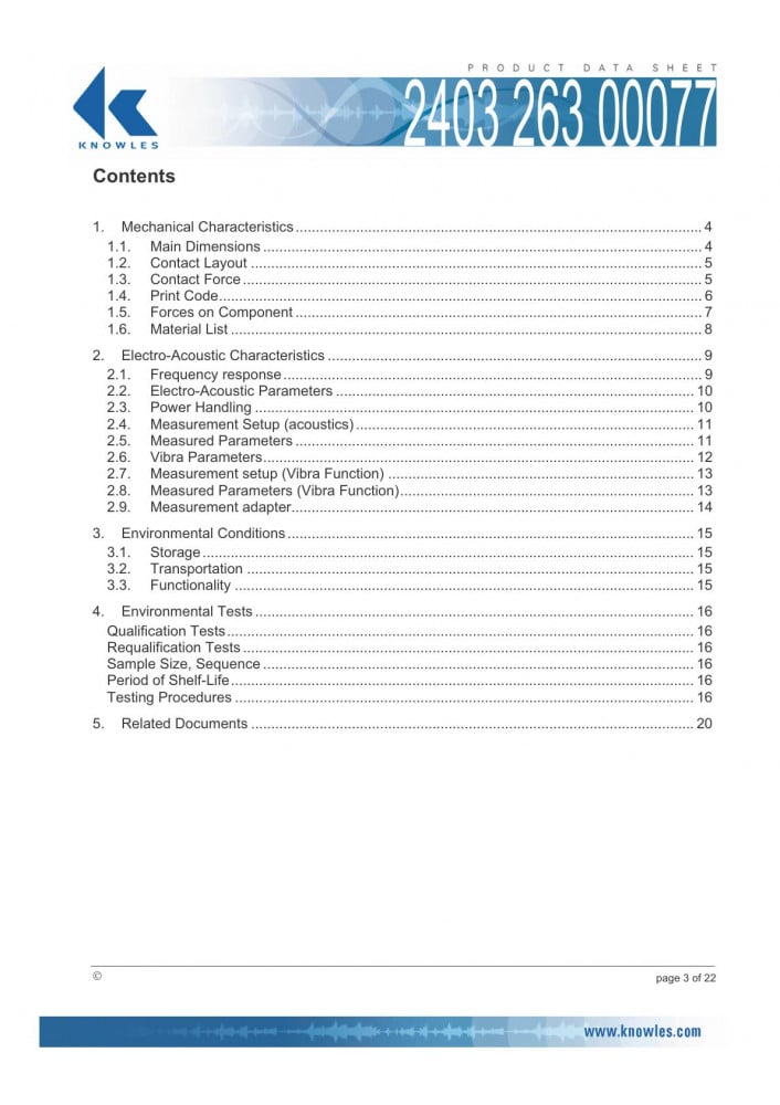 Knowles 2403 263 00077 specification page 3
