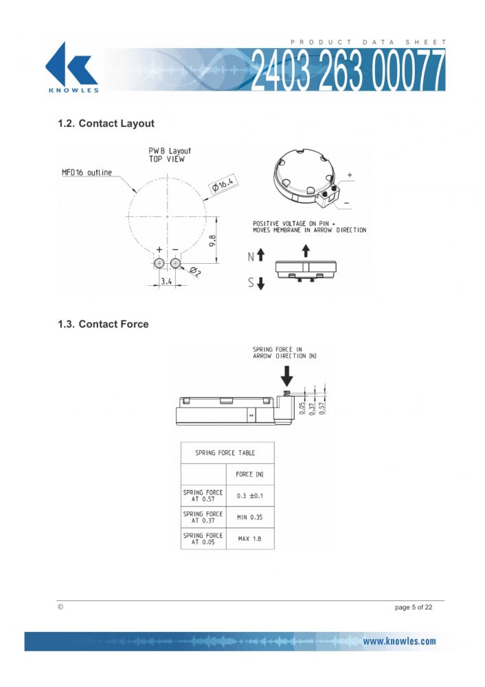 Knowles 2403 263 00077 specification page 5