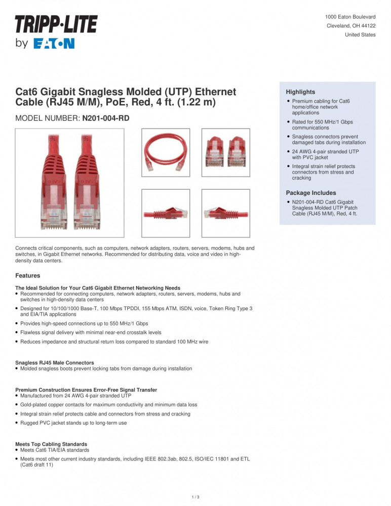 EATON N201-004-RD technical document page 1
