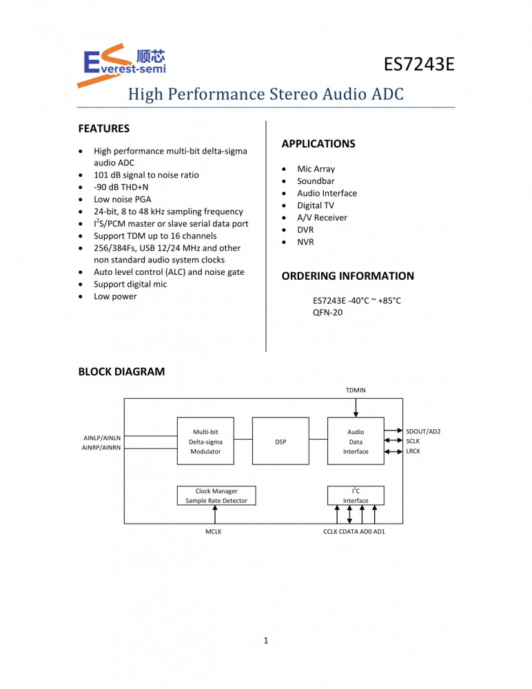 ES7243E datasheet page 1