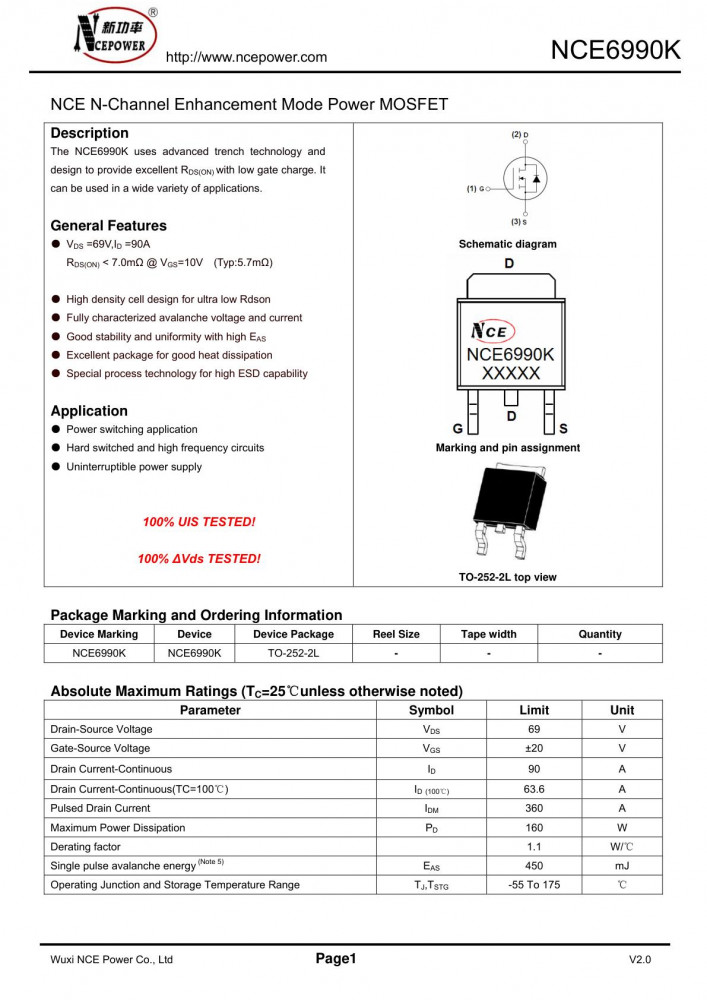NCE6990K datasheet page 1