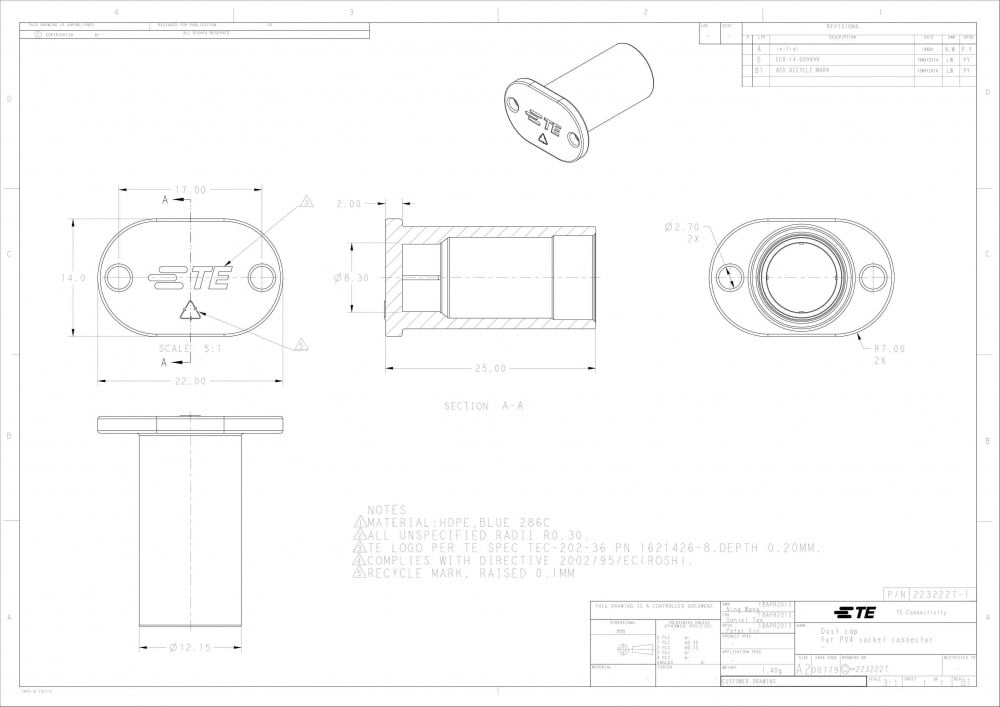 TE Connectivity 2232227-1 technical drawing page