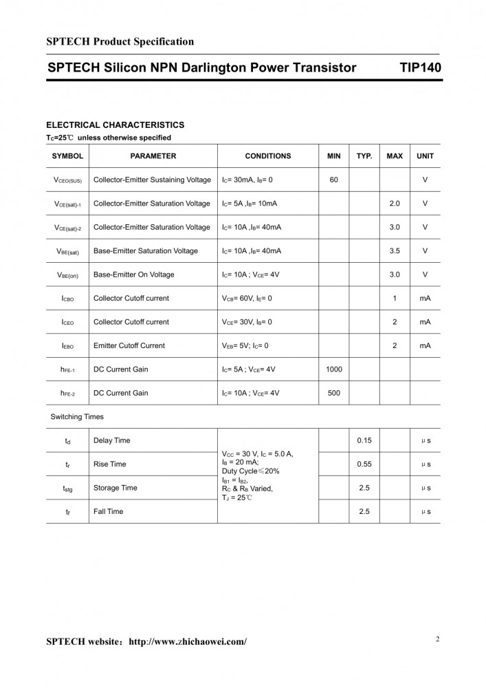 SPTECH TIP140 datasheet page 2
