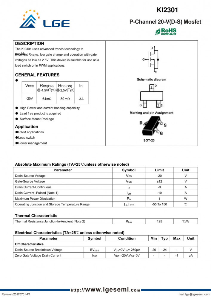 KI2301 datasheet page 1