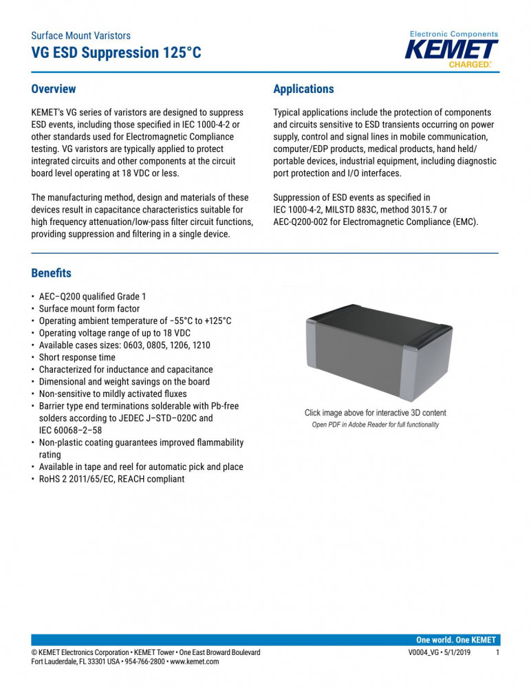 KEMET VG series document page 1