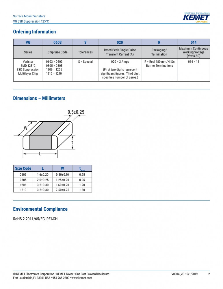 KEMET VG series document page 2