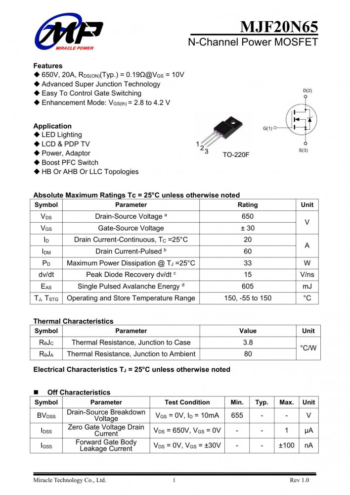 MJF20N65 datasheet page 1