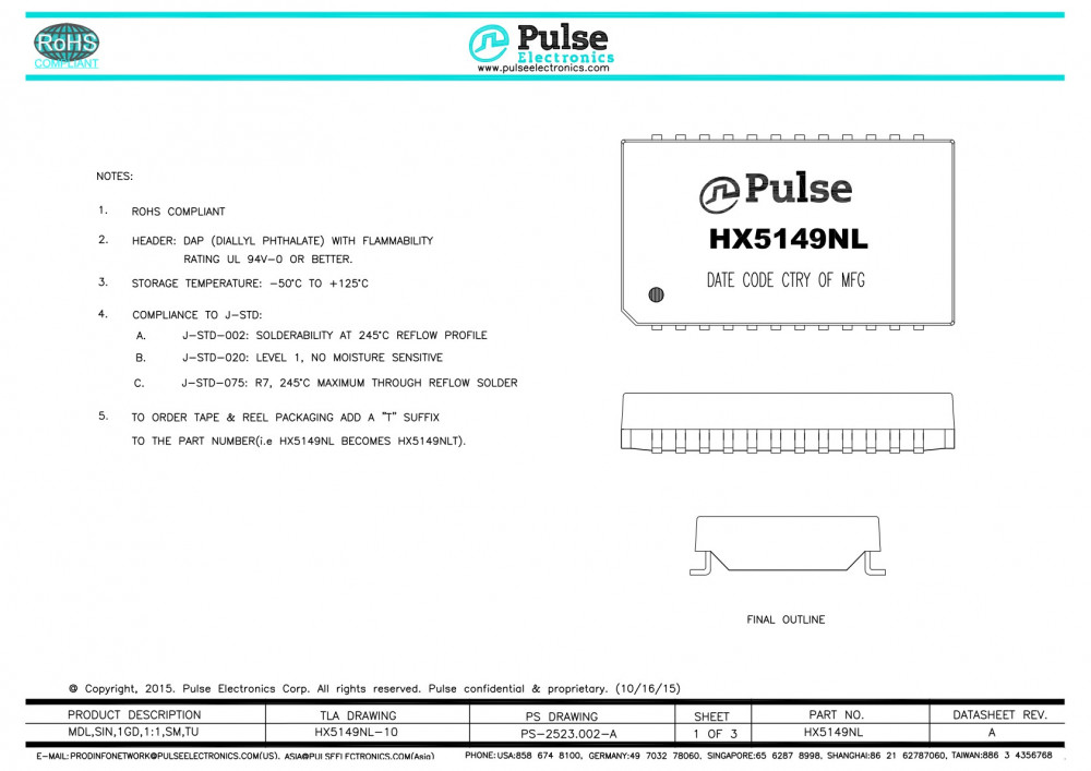 HX5149NLT datasheet page 1