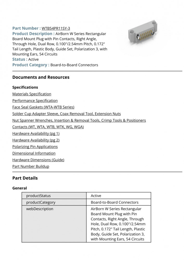 WTB54PR11SY-3 technical document image, page 1