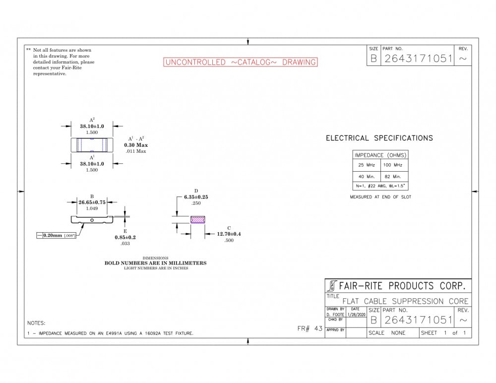 Fair-Rite 2643171051 technical drawing