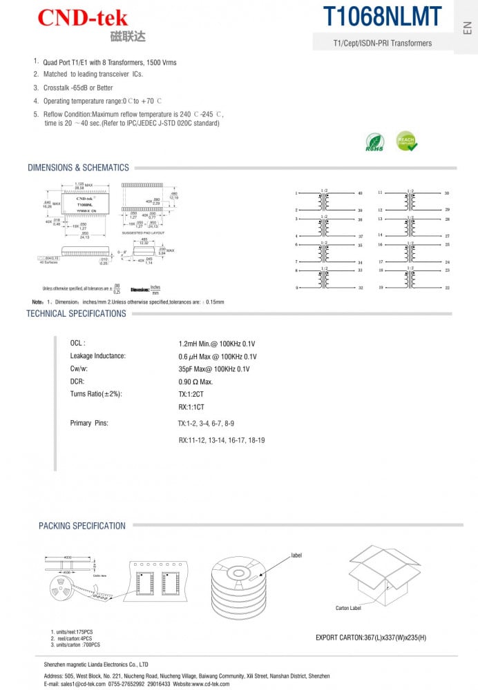 CND-tek T1068NLMT datasheet page