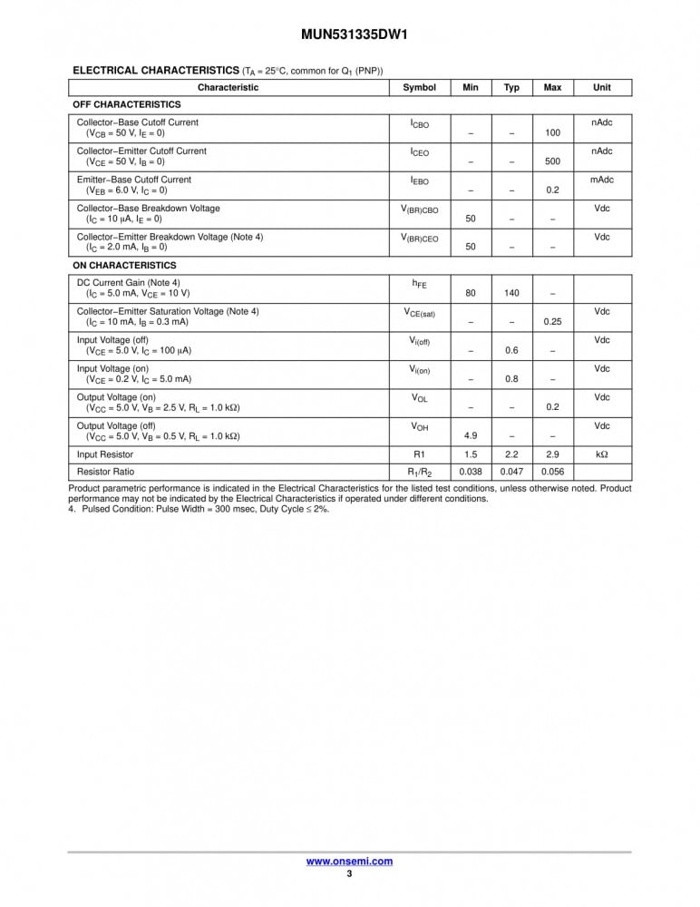 NSVMUN531335DW1T1G datasheet page 3