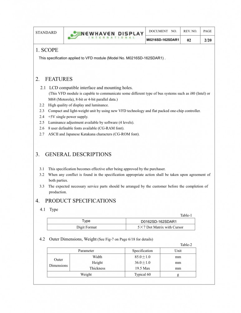 M0216SD-162SDAR1 datasheet page 2