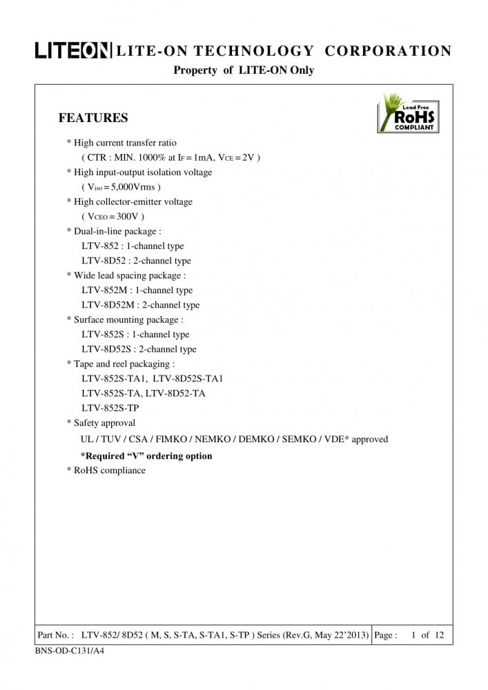 LTV-852 datasheet page 2